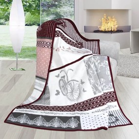Vzorovaná deka s romantickými prvky v šedo-růžové kombinaci 150/200
