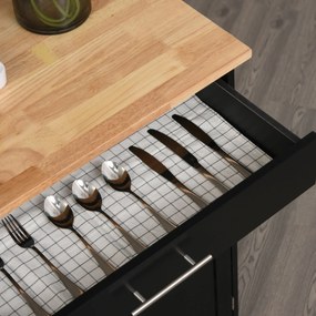 HOMCOM Kuchyňský vozík na kolečkách, Servírovací vozík, Kuchyňský ostrůvek s šuplíkem, skříňkou a držákem na utěrky - 83Š x 45H x 91,5V cm Černý