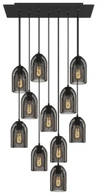 creative cables Závěsná lampa s 11 světly, s obdélníkovým XXL baldachýnem Rose-one, textilním kabelem a kovovými stínidly Ghostbell Barva: Matný černý dibond
