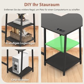 Costway Desk Rohový stůl ve tvaru L se zásuvkami a USB porty – 120 × 120 × 75 cm