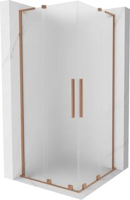 Mexen Velar L Duo, sprchový kout s posuvnými dveřmi 100 x 100 cm, 8mm sklo námraza, měděná matná, 871-100-100-02-33-65