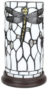 Bílá válcovitá stolní lampa Tiffany s vážkou DragonFly – 15x26 cm