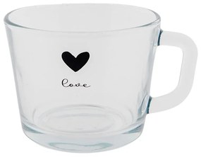 Skleněný hrneček s černým srdíčkem Love – 450 ml