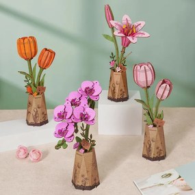 RoboTime 3D dřevěná skládačka Růžový tulipán