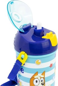 Plastová láhev na pití s brčkem, víčkem a popruhem Bluey - BPA Free - 450 ml