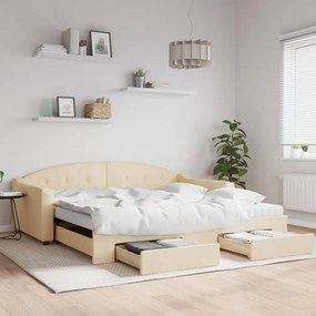 Válenda s přistýlkou a zásuvkami krémová 100 x 200 cm textil 3197593