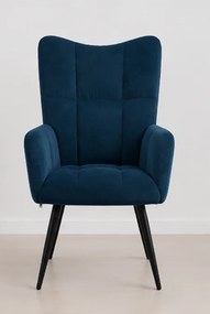 křeslo relaxační, odpočinkové, ušák, kov/samet, 98x63x69 cm, černá/modrá, Dekorino KR20260011