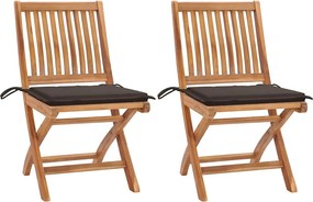 Skládací židle 2 ks s polštáři v barvě taupe, masivní teak 3062441