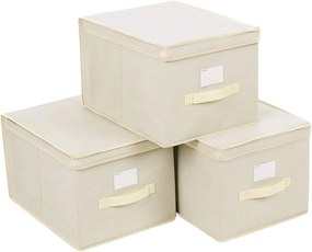 Úložné boxy s víkem, skládací textilní krabice se štítky, béžové | SONGMICS