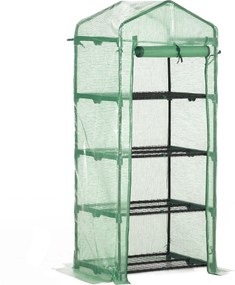 Zelený skleník Outsunny s 4 policemi a PE potahem, trubková ocel, domácí školka pro pěstování rostlin a květin, 70x50x160 cm | Aosom
