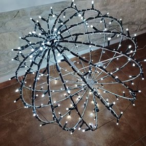 LED světelná koule, ledově bílá, černý kabel, pr. 80 cm