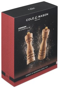 Cole&Mason Sada mlýnků na sůl a pepř London přírodní buk 18 cm