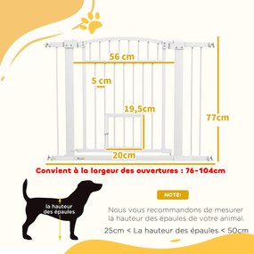 Rozšiřitelná bezpečnostní bariéra pro psy PawHut 76-104 x 77 cm, bariéra pro schody a dveře s dvojitým zámkovým systémem, montáž na tlak nebo vrtání,