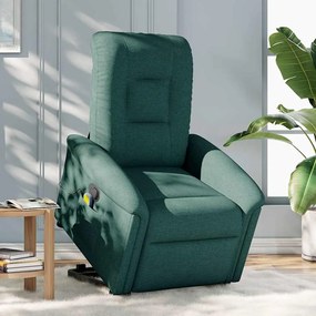 Zvedací masážní polohovací křeslo tmavě zelené textil 3303270