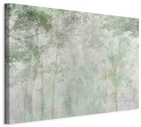 Obraz XXL Lesní klid - mlhavá kompozice se stromy na šedém pozadí
