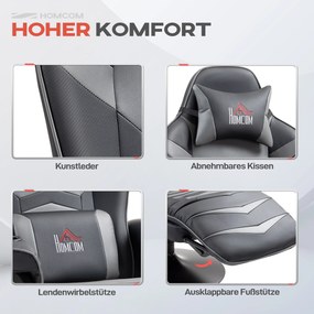 HOMCOM Herní židle s masáží, otočná o 360°, 6 masážních bodů, podnožka, odnímatelná opěrka hlavy, koženka, 79,5 x 82,5 x 111,5 cm, šedá| Aoso