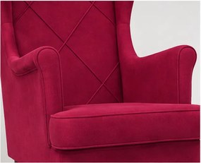 relaxační křeslo, ušák, odpočinkové, dřevo/kov/samet, 102x78x66 cm, nohy tmavé/vínová, Dekorino KR20260074