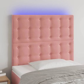 Čelo postele s LED růžové 100x5x118/128 cm samet 3122905
