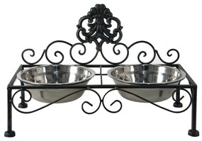 Černé antik kovové misky pro psa Potier ornament – 39x19x25 cm