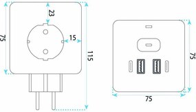 Toolight Toolight, JNH019, zásuvková kostka 7v1, 3 zásuvky + 2× USB-A + 2× USB-C, bílá, OSW-56305