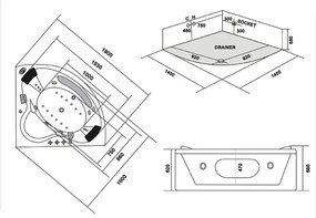 BPS-koupelny Hydromasážní vana HYD-FL601 140x140 bez ohřevu vody