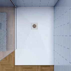 CERANO - Sprchová vanička obdélníková Luno - sifon + nerezový kryt - bílá matná - 140x80 cm