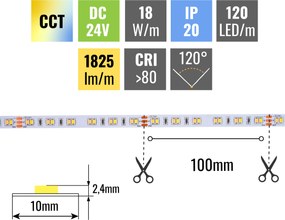 LED Solution CCT LED pásek 18W/m 24V bez krytí IP20 191169