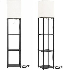 Toolight Toolight, JNH050-1F, stojací lampa s poličkami a jutovým stínítkem 157 cm, 1× E27, černá, 58349