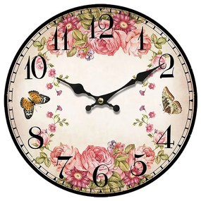 Autronic Nástěnné dřevěné hodiny Roses, 34 cm