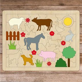 Dřevěná montessori smyslová pomůcka - Zvířátka na farmě | SENTOP H018