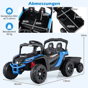 Costway 12 V Dětský traktor s odnímatelným přívěsem a rodičovským dálkovým
