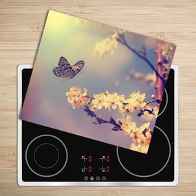 Skleněná krájecí deska Třešňový květ a motýl 60x52 cm