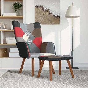 Relaxační křeslo se stoličkou patchwork textil 328196