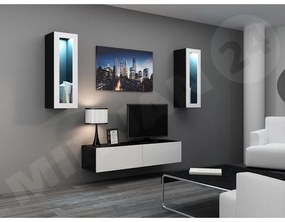 Obývací stěna Zigo VIII, Osvětlení: osvětlení LED - modré, Barva: černý / černý lesk