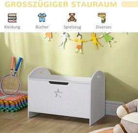 HOMCOM Dětský úložný box na hračky s flipovým víkem a bezpečnostním mechanismem 62x40x46,5 cm Prostorný prostor nosnost 20 kg Bílá