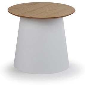 Plastový kávový stolek SETA s dřevěnou deskou, průměr 490 mm, bílý