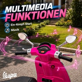 Dětská elektrická motorka AIYAPLAY pro děti od 3 let s licencí Vespa, bateriová motorka 6V s USB, MP3, LED světlem, FM rádiem, rychlostí 3 km/h a nos…