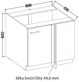 LARA wh | dolní skříňka 105ND 1F rohová | 105x60 cm | UNI dvířka | bílá lesk