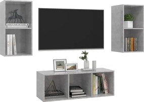 vidaXL 3dílný set TV skříněk dřevotříska [3079737] Barva: šedá s vysokým leskem