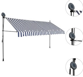 vidaXL Marketos Ručně zatahovací markýza s LED světlem 400 cm modrobílá