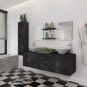9dílný set koupelnového nábytku s umyvadly černý - Default Title