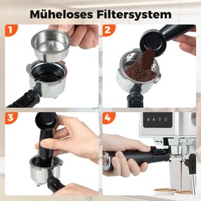 Costway Portafiltrační přístroj s napěňovačem mléka 20 Barový espresso přístroj