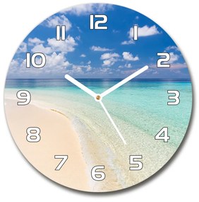 Wallmuralia Skleněné hodiny kulaté Pláž na Maledivách fi 30 cm