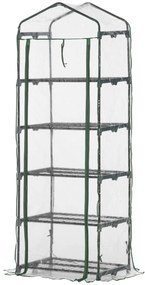 Fóliový skleník Outsunny s 5 policemi, mini skleník pro květiny a zeleninu, zelený průhledný 69x49x193cm