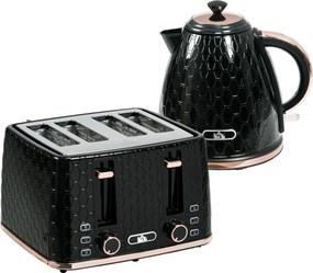 HOMCOM 2v1 kuchyňská sada, toustovač a rychlovarná konvice, různé možnosti, 1,7 l, 4 krajíce toastu najednou, plast, černá