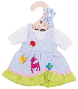 Bigjigs Toys Modré puntikované šaty s jelenem pro panenku 28 cm