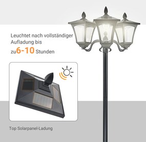 Outsunny solární zahradní lucerna se 3 plameny lucerna solární lucerna osvětlení cesty s LED 120 lumenů IP44 201 nerezová ocel černá 51,5 x 47 x 182,…