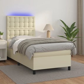 Box spring postel s matrací a LED krémová 80x200 cm umělá kůže 3135911