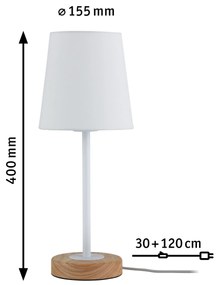 Paulmann 79636 Neordic Stellan, stolní lampička ze dřeva, kovu a bílé látky, 1x20W LED E27, výška 40cm