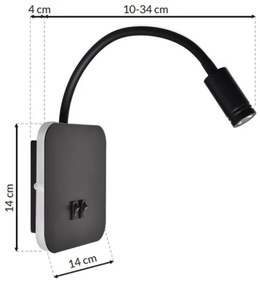 LED Flexibilní nástěnná lampička BASE 1xLED/8W+1xLED/2W/230V černá/stříbrná